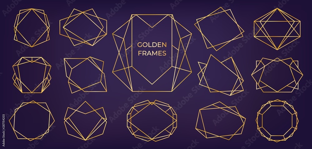 Golden geometric frame. Wedding and birthday invitation cards line ...