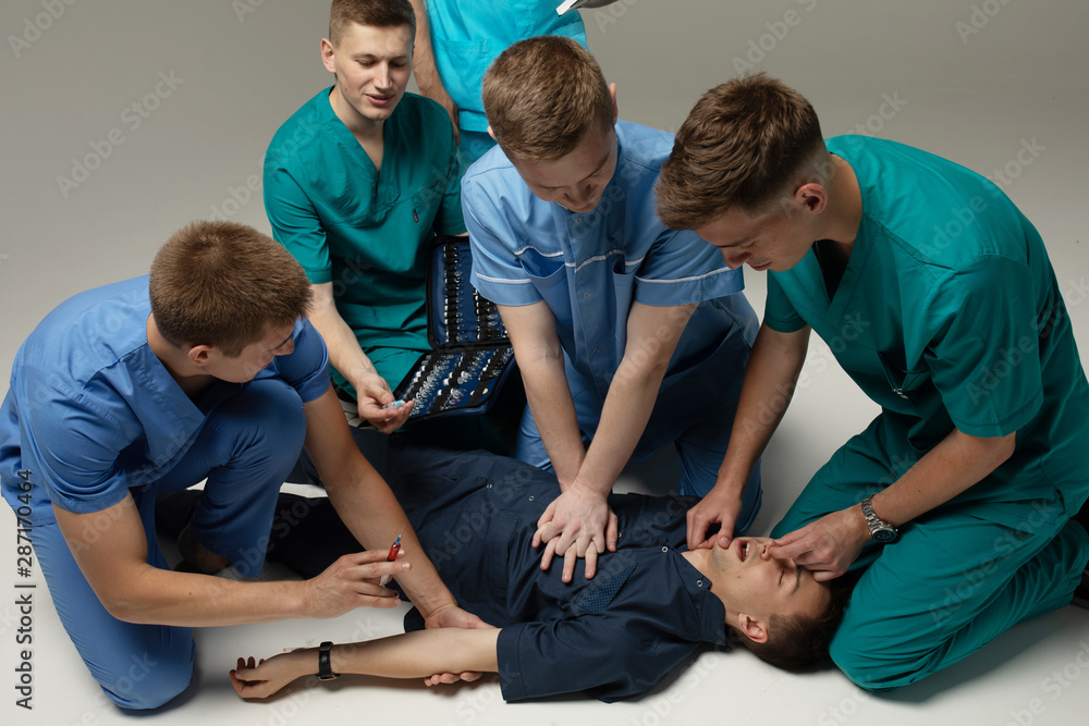 First Aid Emergency CPR on a Man who has Heart Attack or Shock , One Part of the Process ...
