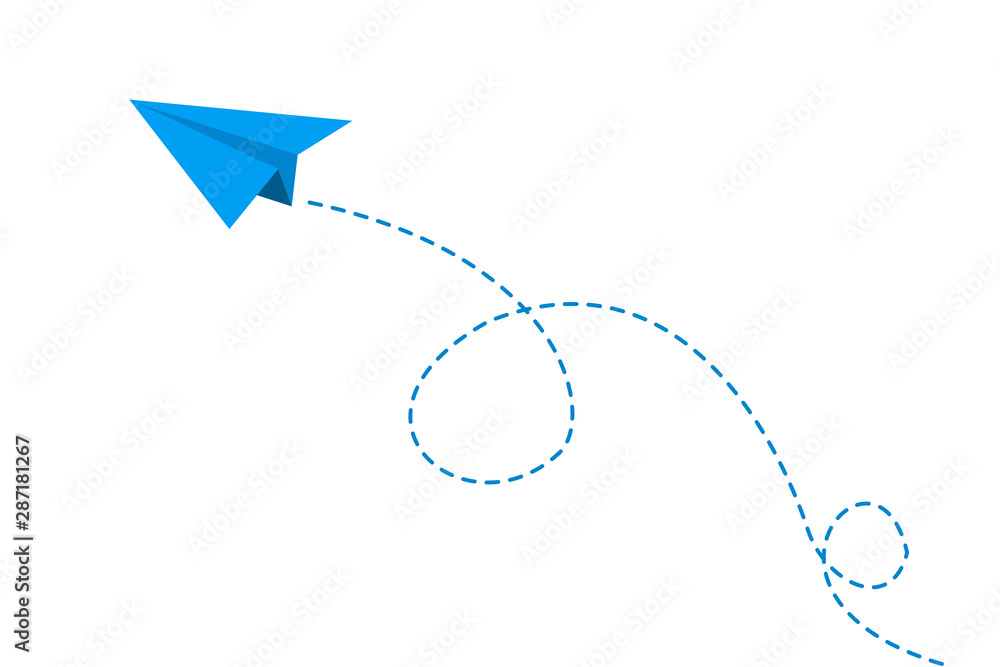Blue paper plane flying on white background Stock Vector | Adobe Stock