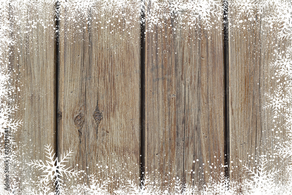 Christmas winter background with snowflakes on wood Stock Photo | Adobe ...