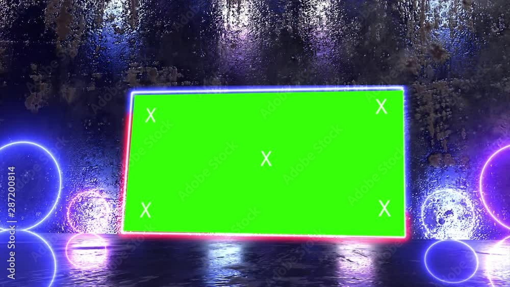 Abstract creative metal stage and led, neon blank WIDESCREEN billboard ...