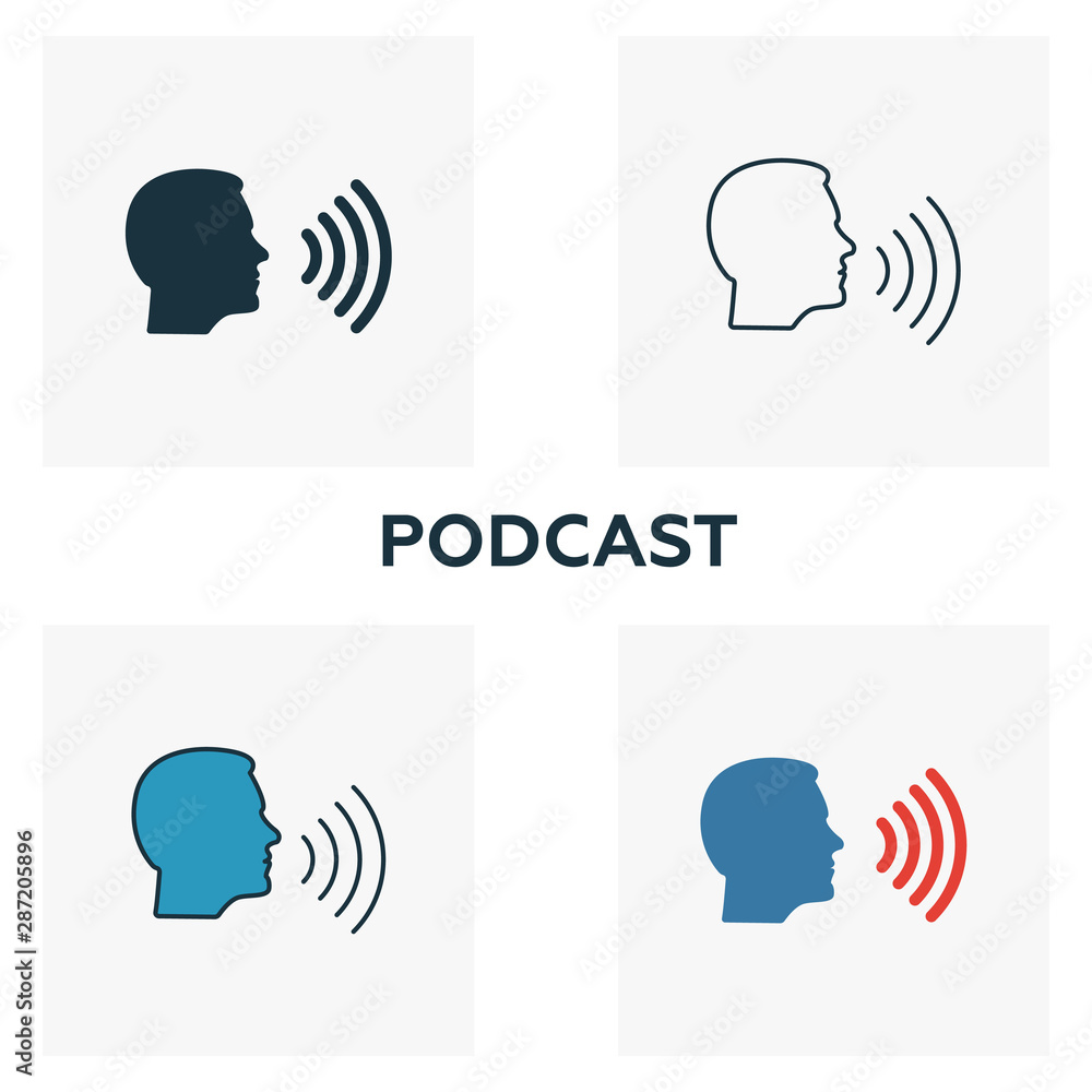 Podcast icon set. Four elements in diferent styles from content icons ...