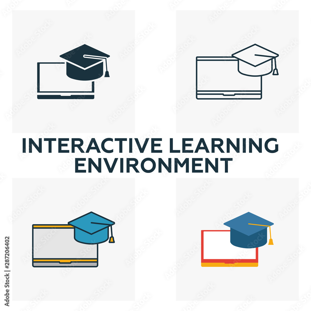 Interactive Learning Environment icon set. Four elements in diferent ...