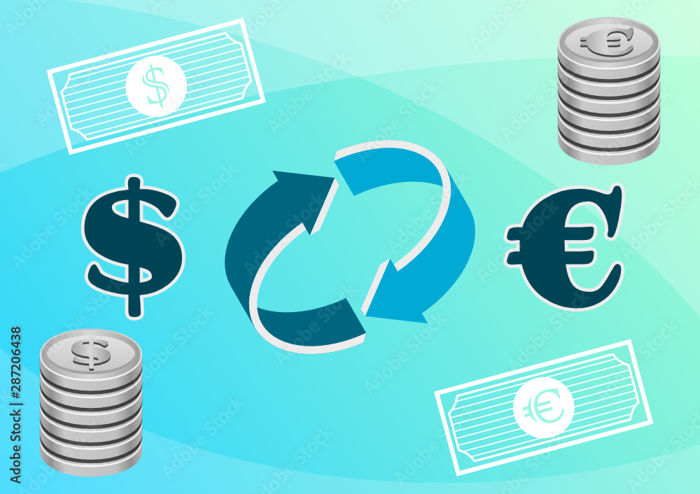 Currency conversion from Dollar to Euro and vice versa. Dollar and Euro ...