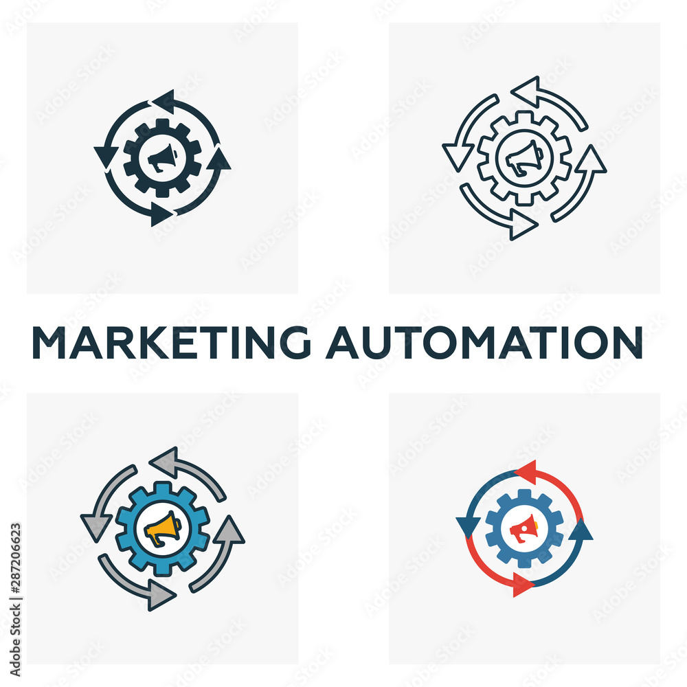 Marketing Automation icon set. Four elements in diferent styles from ...