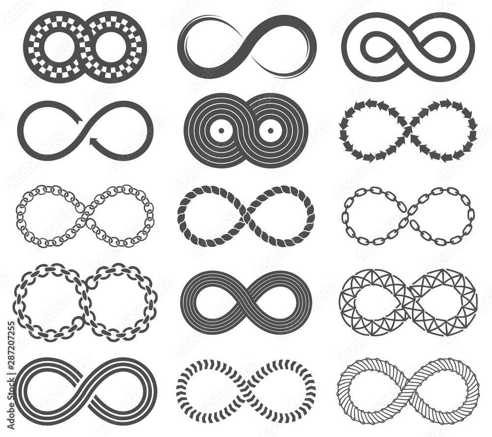 Infinity symbols. Mobius loop shape, unlimited and forever signs ...