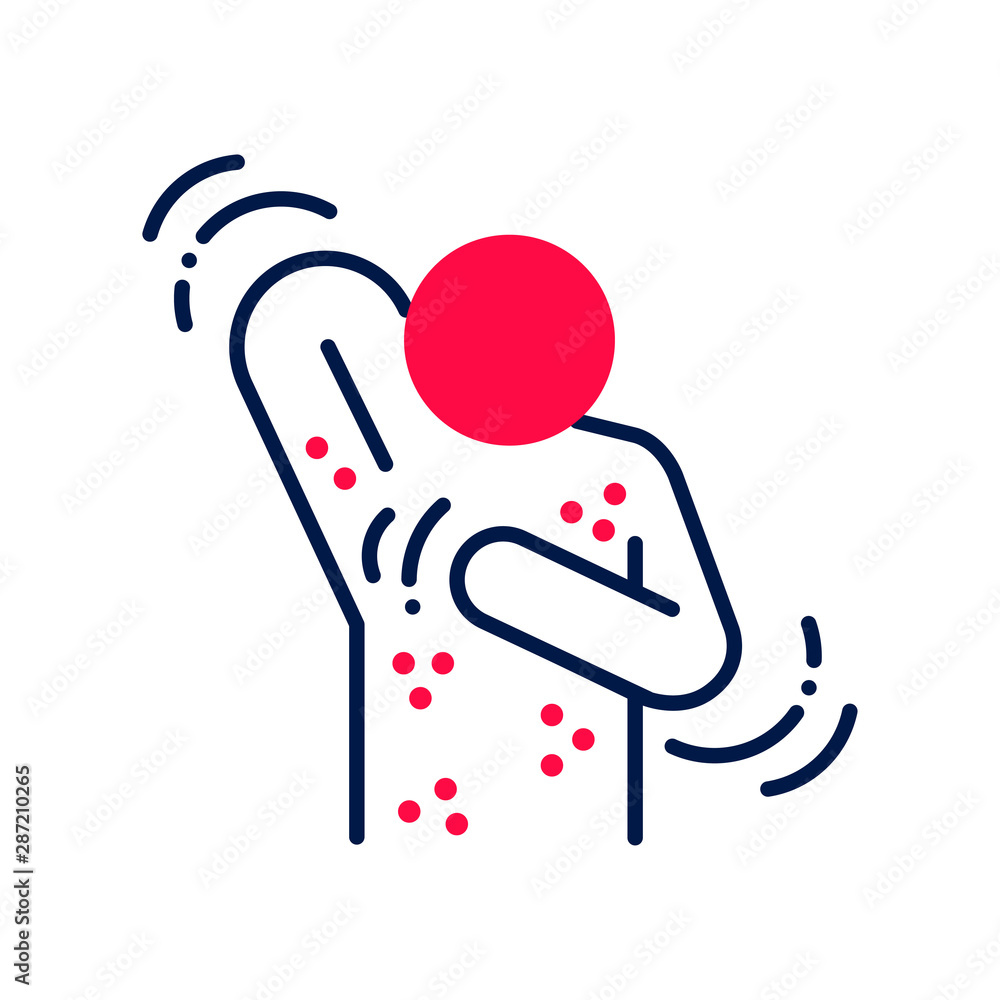 Allergy symptoms line color icon. Skin rash. Dermatological diseases ...