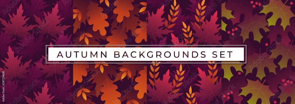 Autumn backgrounds set with multicolored leaves vector illustration ...