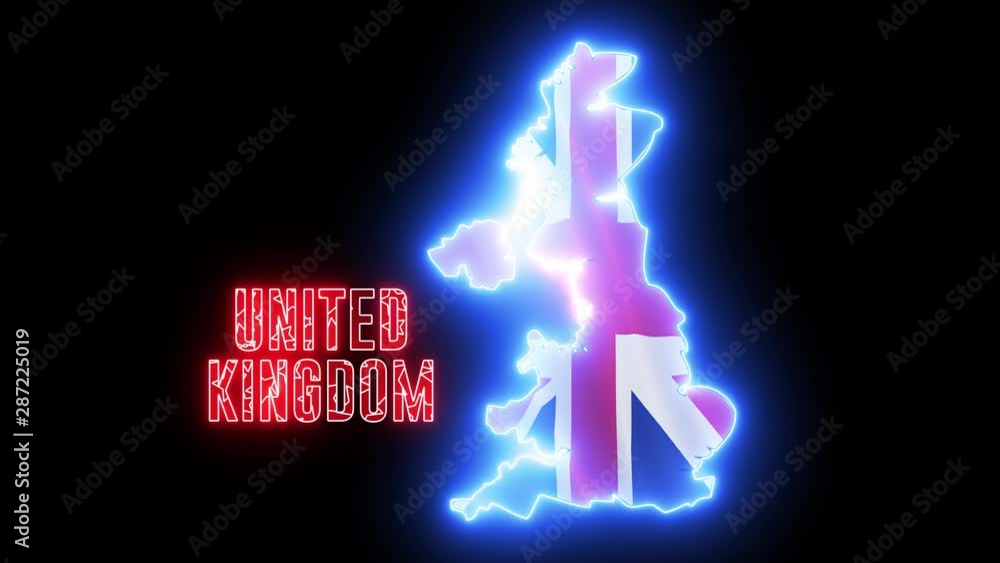 Creative neon map of United Kingdom continent. Shiny glowing outline of ...