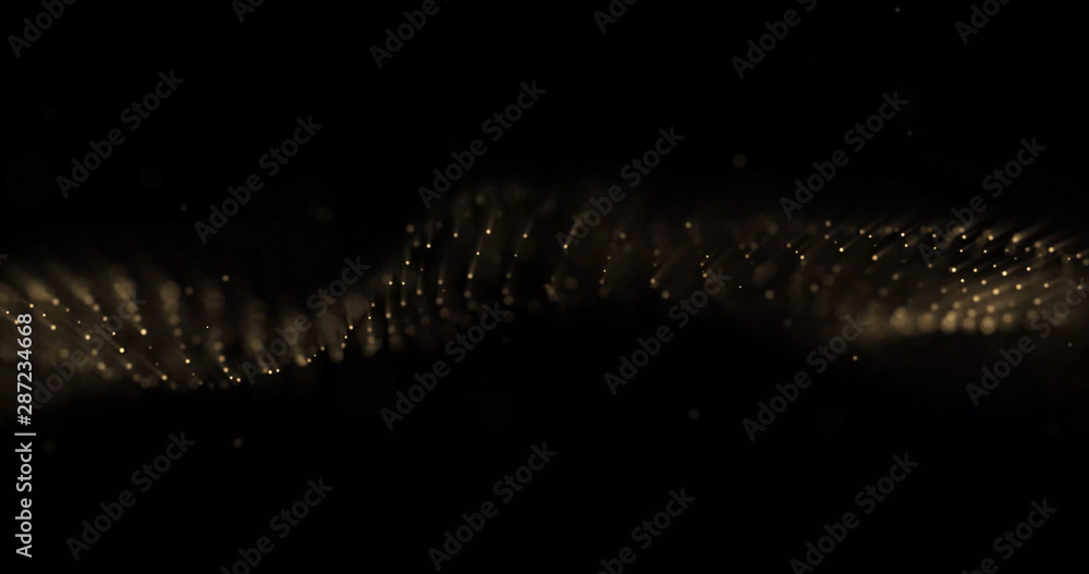 Gold glitter particles wave, glittering golden sparks bokeh light shine. Shimmering sparkles ...