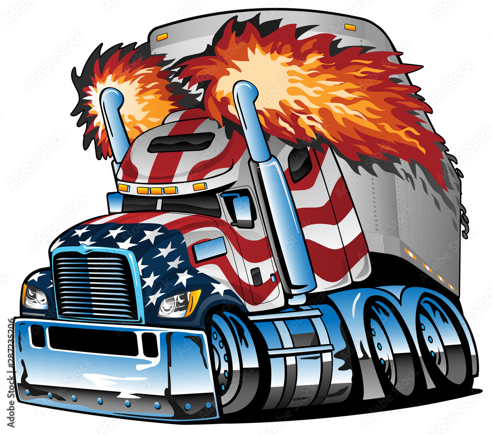 Patriotic American Flag Semi Truck Tractor Trailer Big Rig Cartoon ...