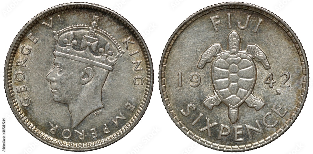 Foto de British Fiji silver coin 6 sixpence 1942, head of King George ...