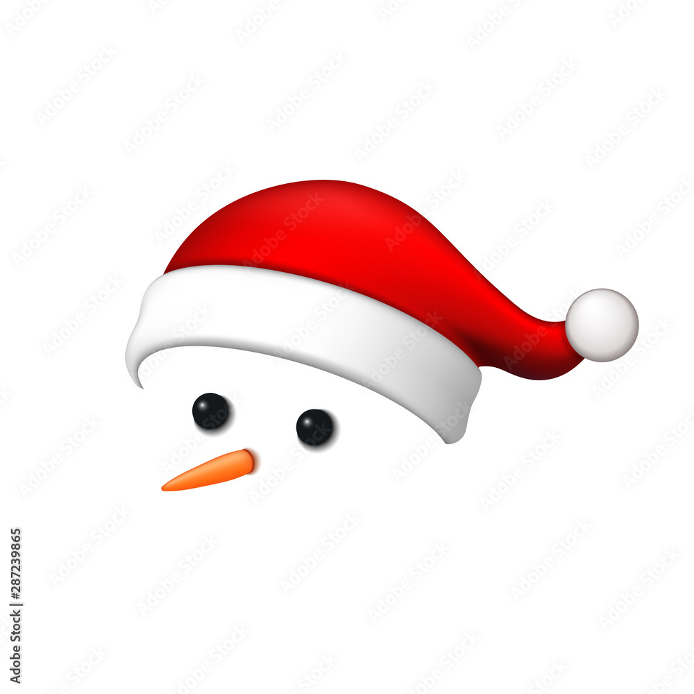 Snowman face 3D. Realistic snowman isolated white background. Cartoon ...