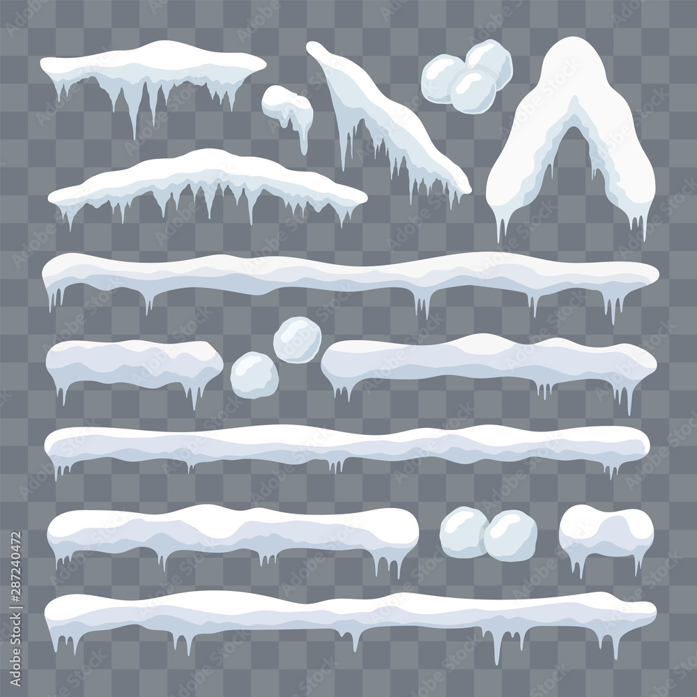 Snow ice icicle set Winter design. White blue snow template. Snowy ...