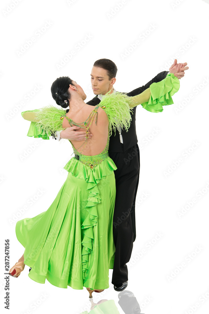 ballroom dance couple in a dance pose isolated on white background ...