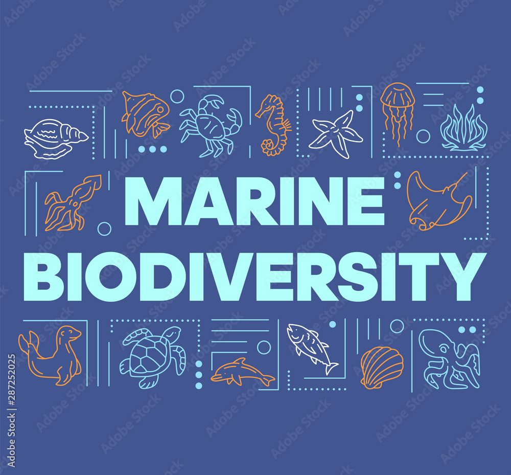 Marine biodiversity word concepts banner. Oceanarium wild animals ...