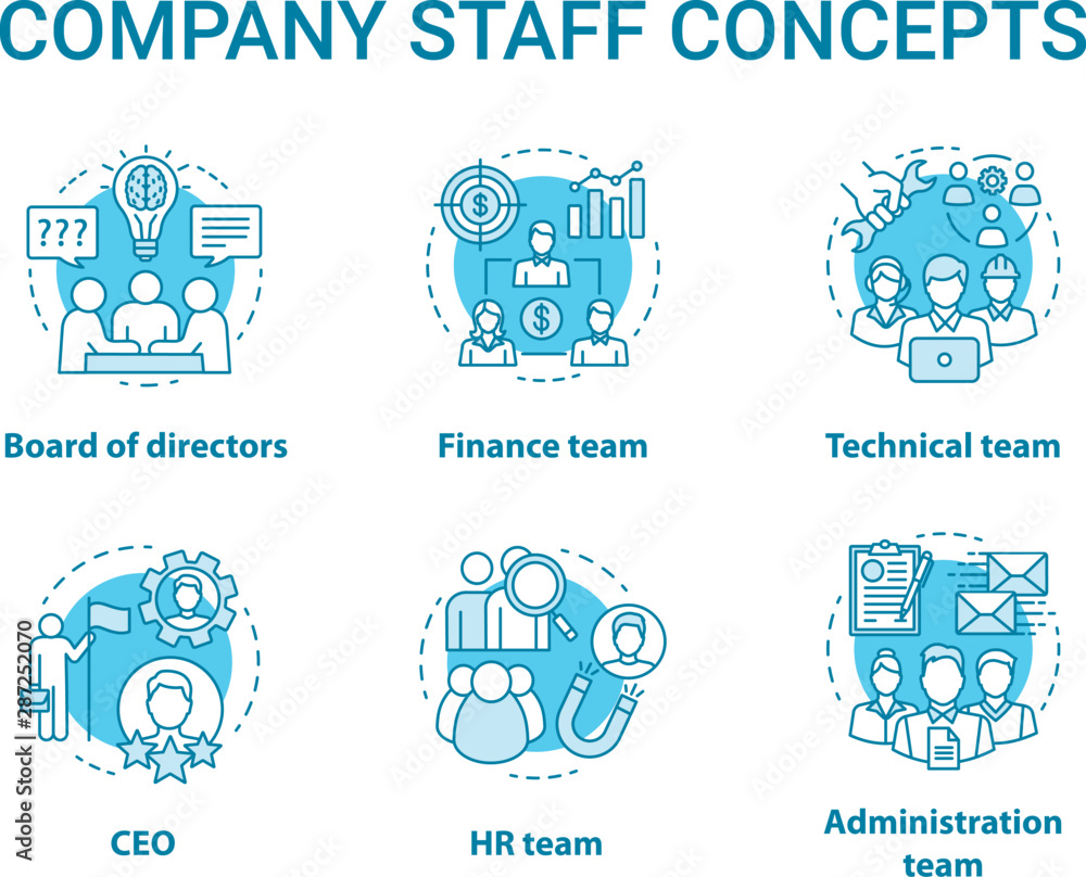 Company staff concept icons set. Corporate personnel, workforce idea ...