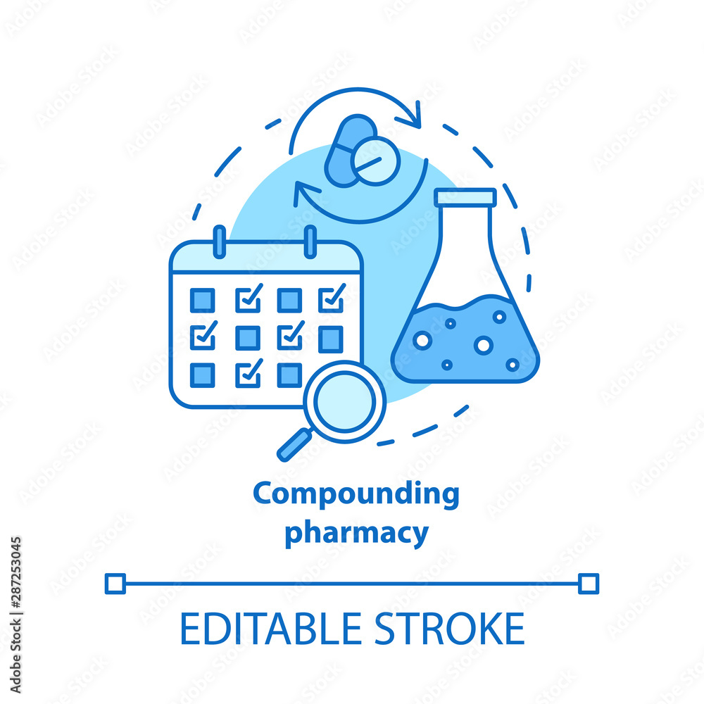 Compounding pharmacy concept icon. Personalized medications idea thin ...