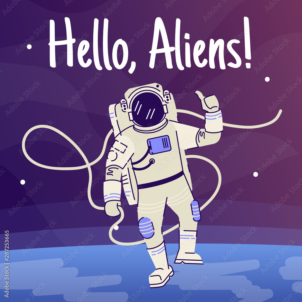 Hello aliens social media post mockup. ?osmonaut on other planet ...