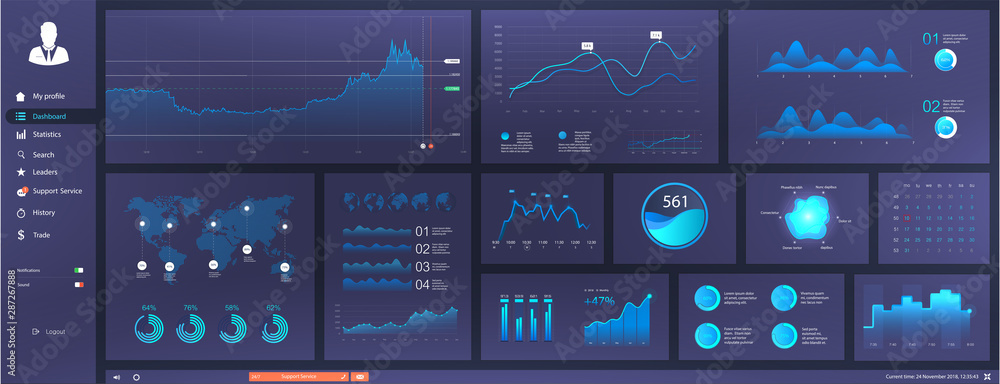 Informative and simple dashboard for any site purposes. Colorful ...