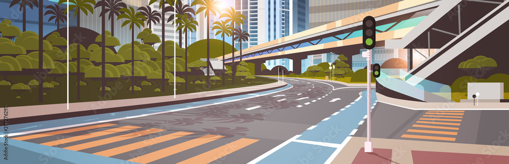 highway road city street with modern skyscrapers bridge subway railroad ...