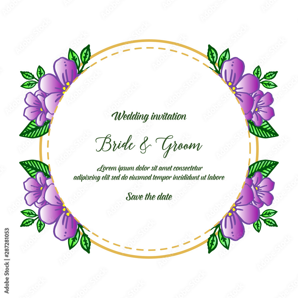 Various shape frame with abstract purple floral, for wedding invitation ...