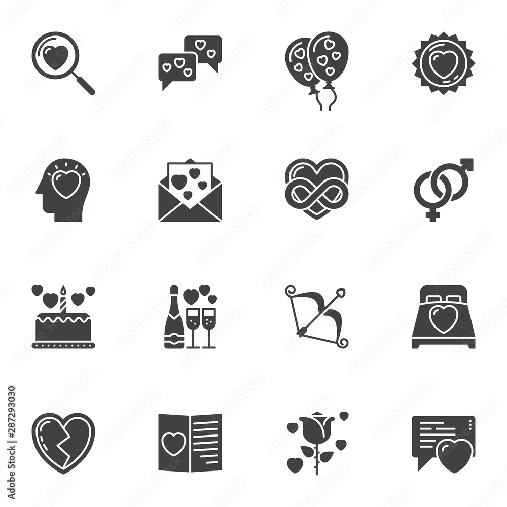 Valentines day vector icons set, modern solid symbol collection, filled ...