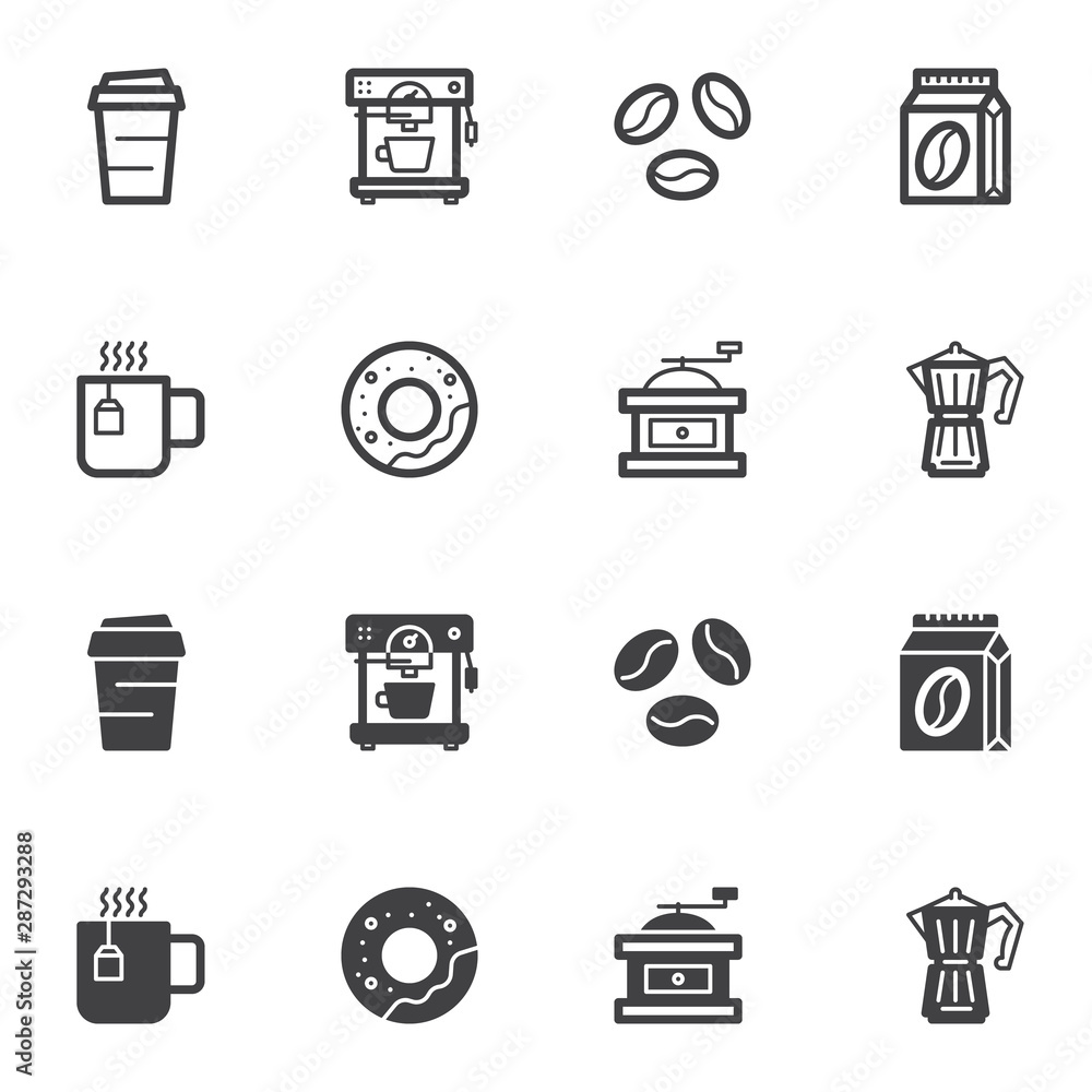 Coffee icon set line and glyph version, outline and filled vector sign ...