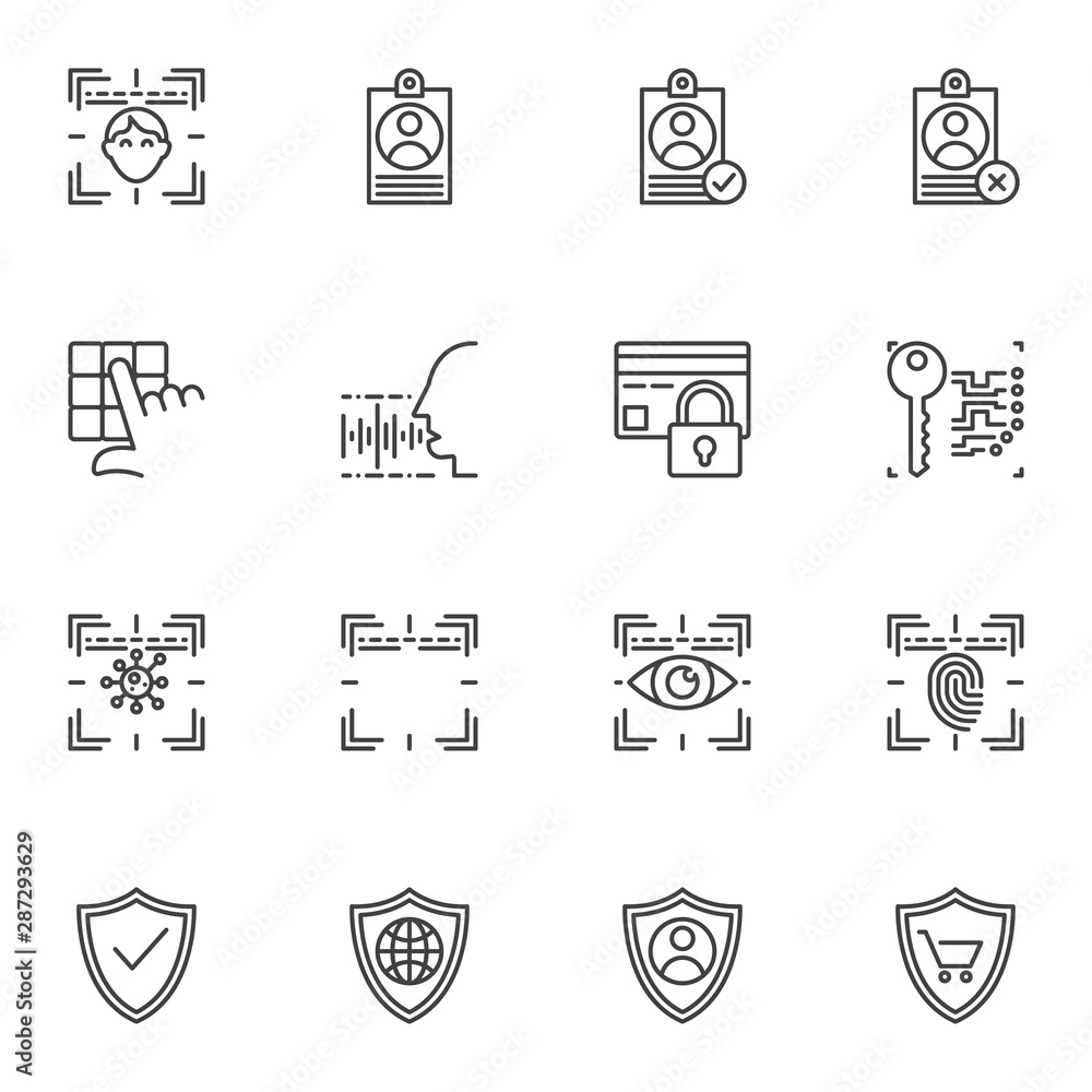 Security system line icons set. linear style symbols collection ...