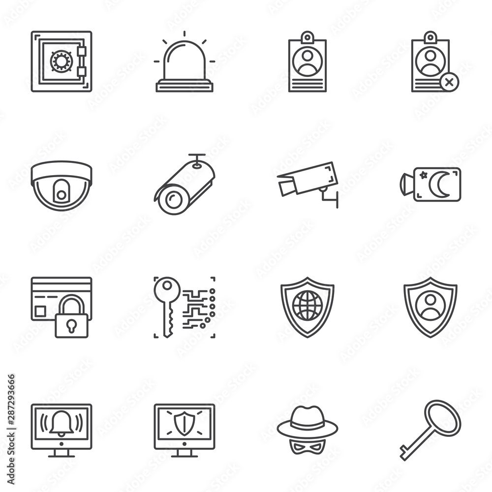 Security system line icons set. linear style symbols collection ...