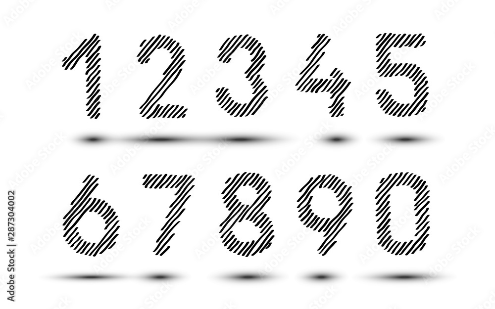 Scribble hatching numbers. Hand drawn symbols. Sketches shaded and ...