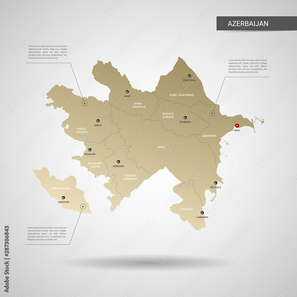 Stylized vector Azerbaijan map. Infographic 3d gold map illustration ...