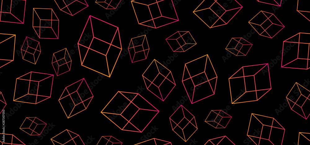 Cube line seamless pattern 3d geometric design abstract style on black ...