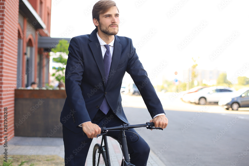 Man In Suit Riding Bicycle