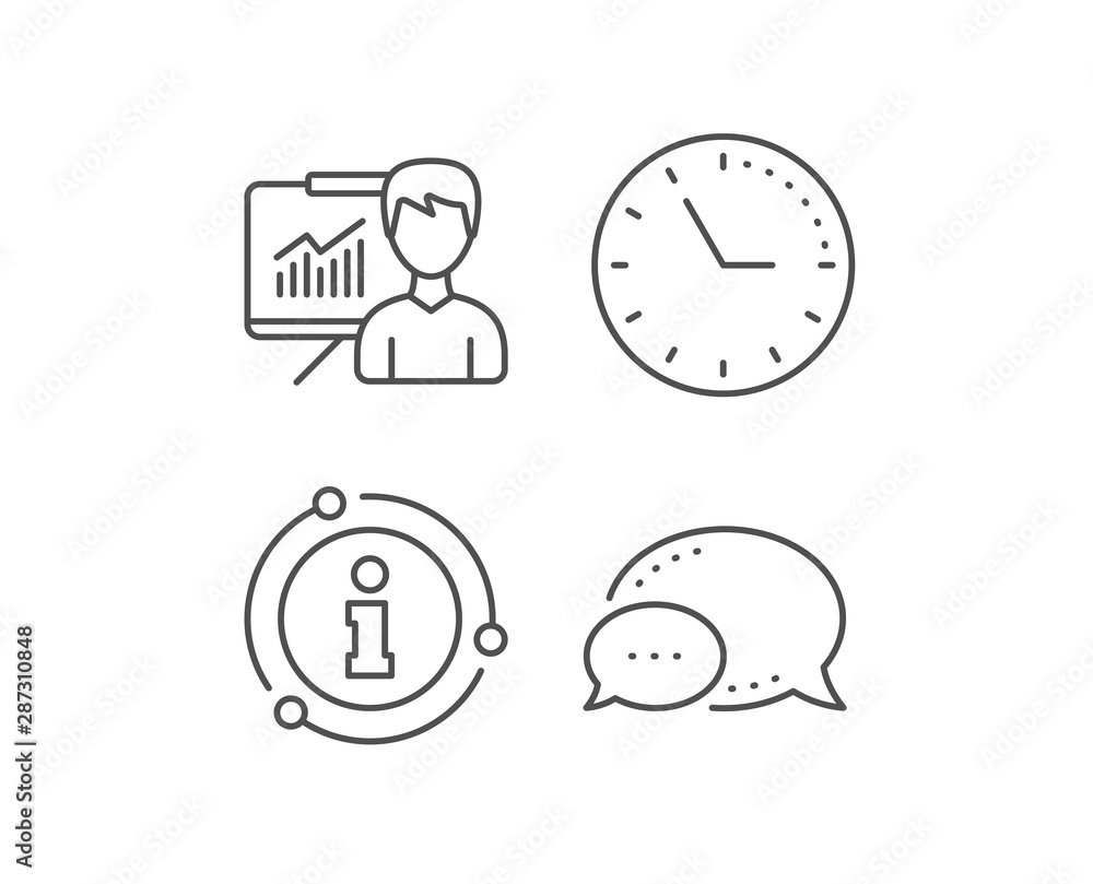 Presentation line icon. Chat bubble, info sign elements. Education ...