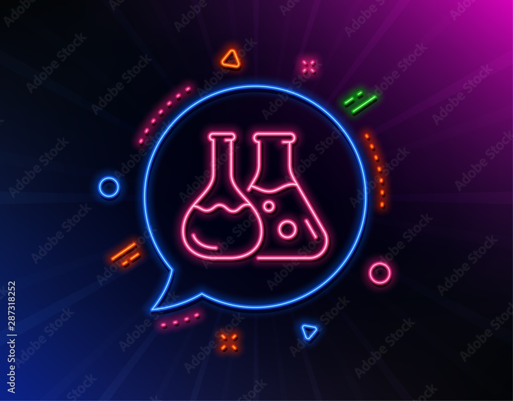 Chemistry lab line icon. Neon laser lights. Laboratory flask sign ...
