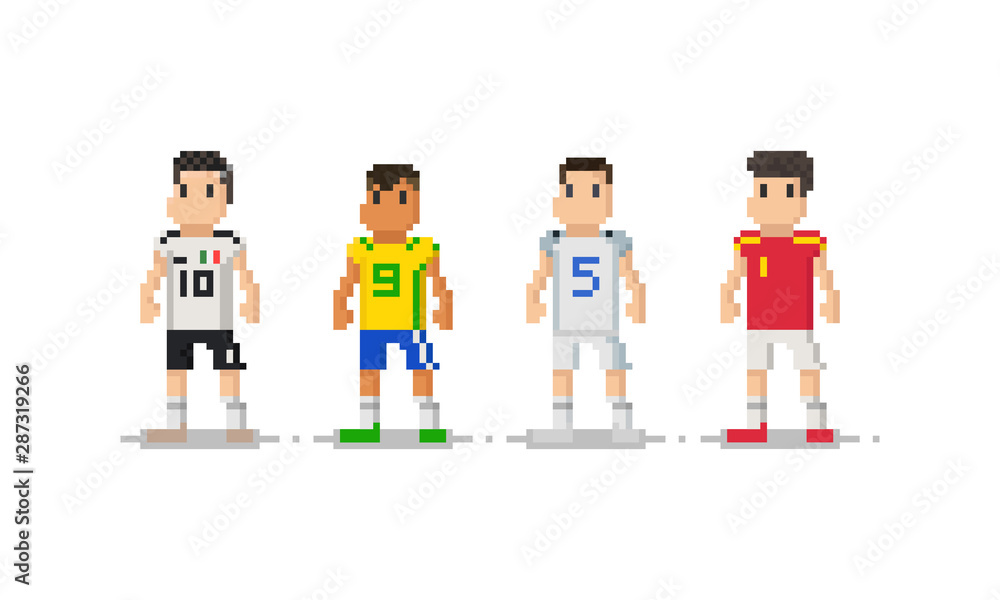 Pixel soccer player set.8bit character. Stock Vector | Adobe Stock