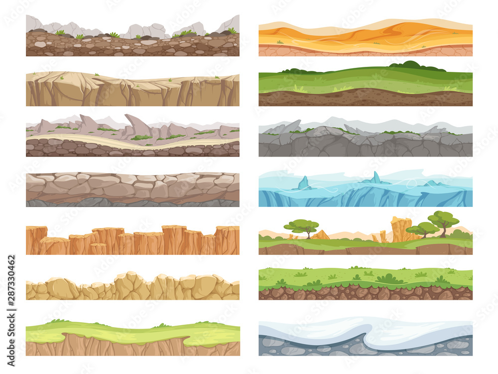 Game seamless ground. Cartoon rock dirt landscape stone ground asset 2d ...