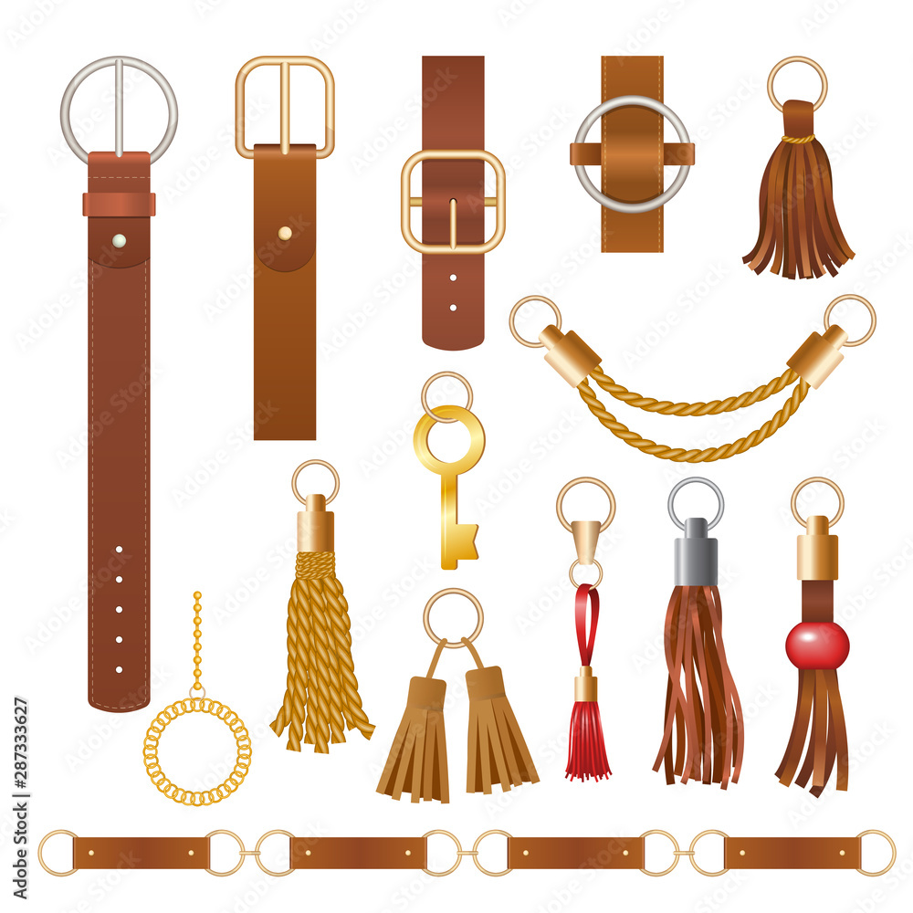 Belt elements. Fashion leather chains fabric furniture elegant jewelry ...