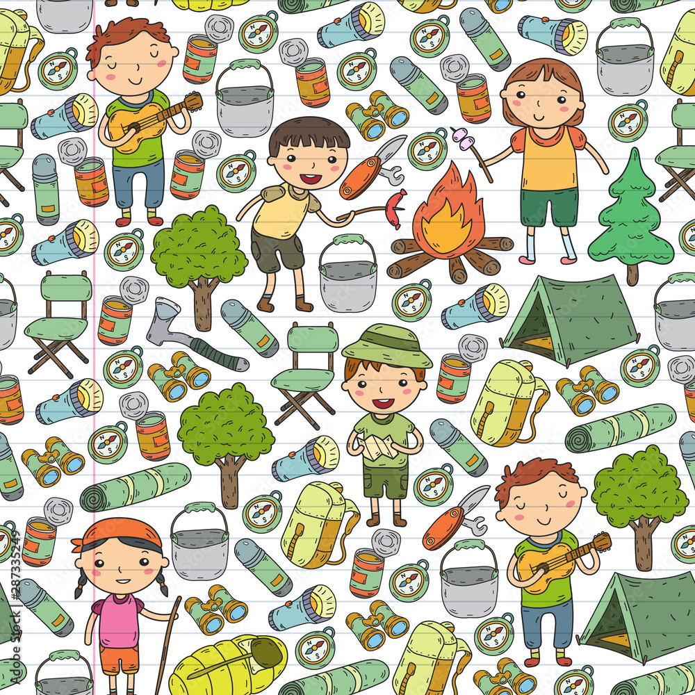 Kids Camping Drawing