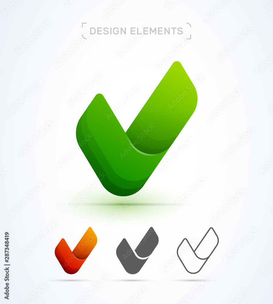 Checkmark logo design template. Material, flat, line art style. Letter ...