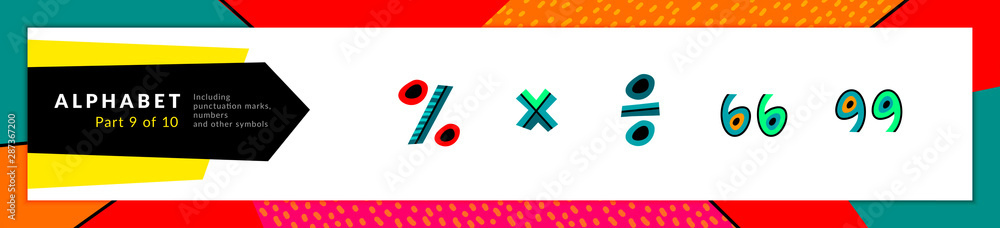 Math symbols of the alphabet. Vector stylized colorful percent ...