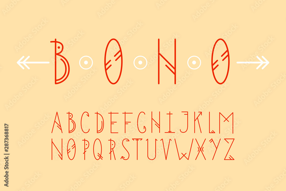 Simple geometric alphabet in boho style. Rounded straight lines in the ...