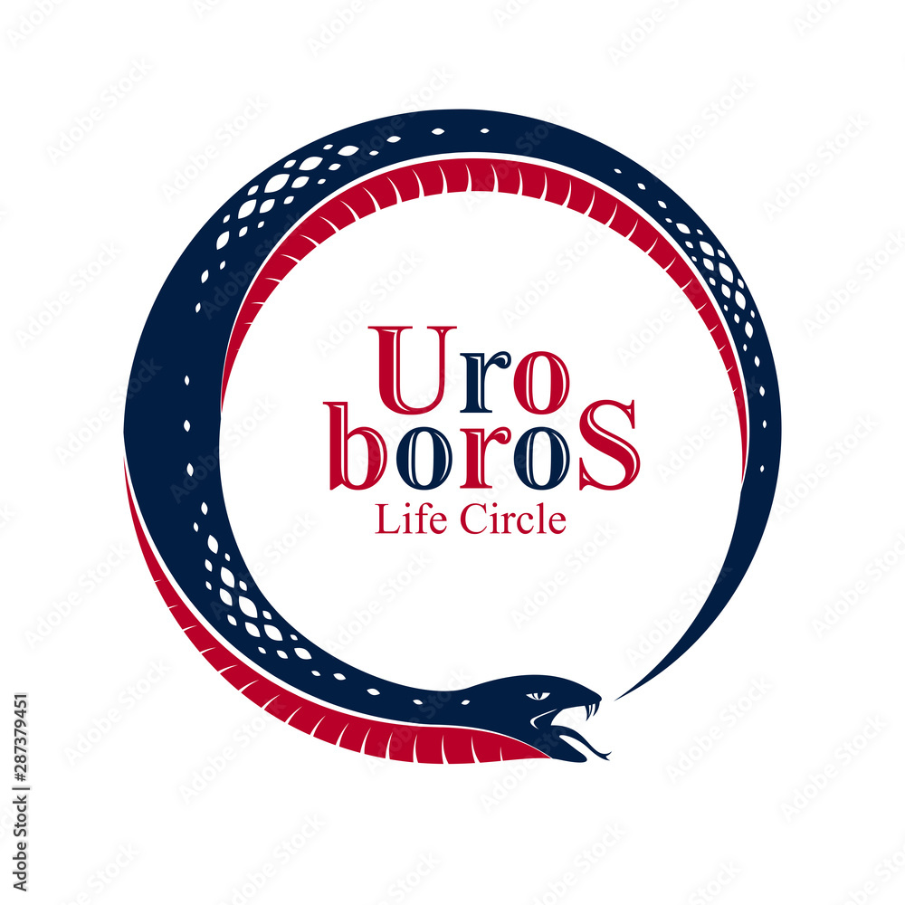 Snake eating its own tale, Uroboros Snake in a shape of circle, endless ...