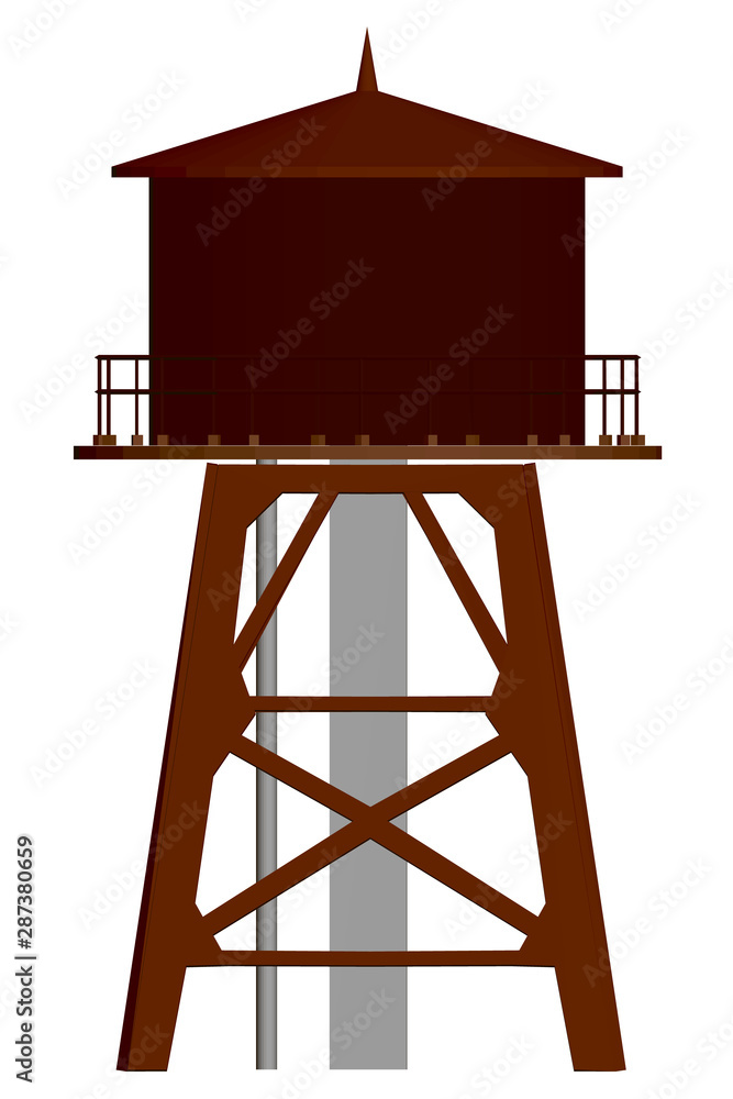Water storage tower. Side view. Wooden structure for storing water ...