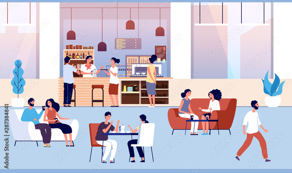 People in coffee shop. Friends drink coffee with pastry in coffeehouse ...