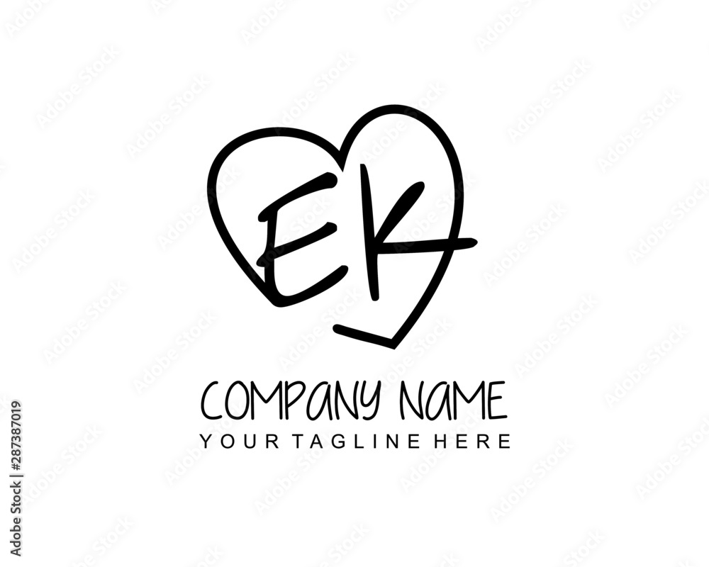 Initial EK letter handwriting logo with heart template vector Stock ...