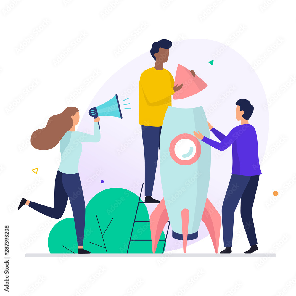 People build rocket. Business character start the project Stock Vector ...