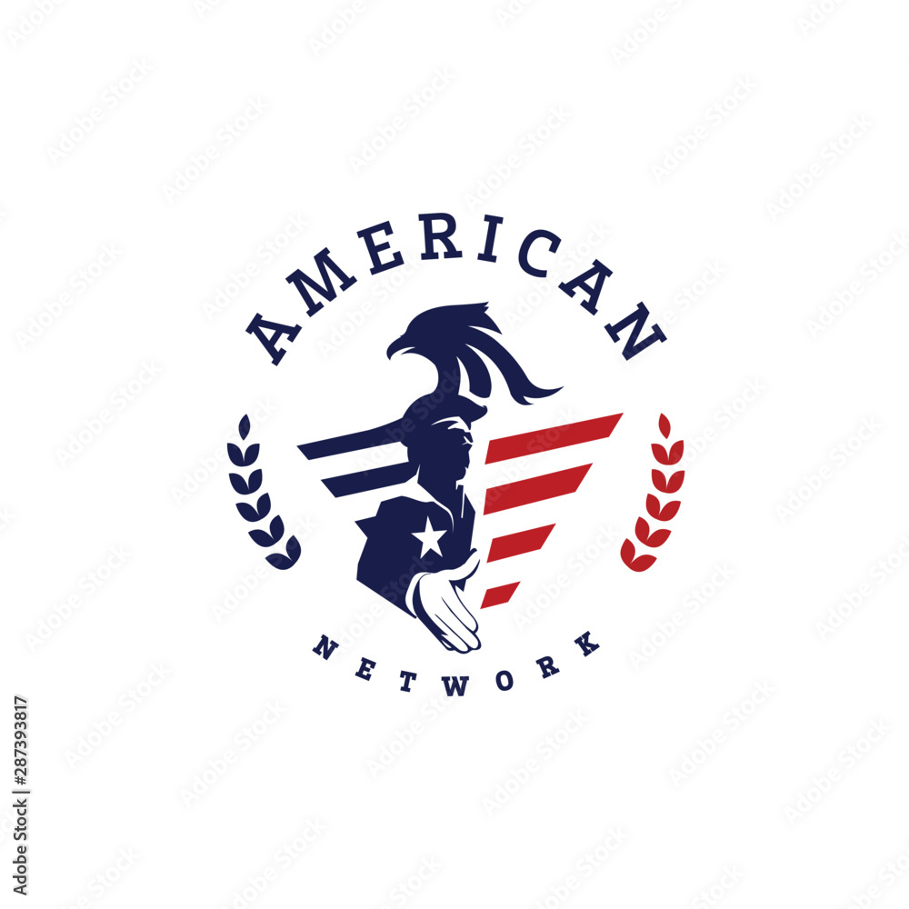 American eagle minuteman handshake patriotic logo emblem template Stock ...