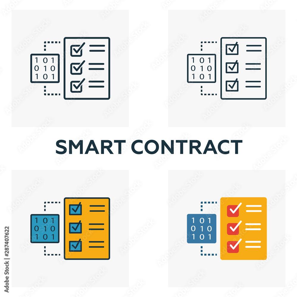 Smart Contract icon set. Four elements in diferent styles from crypto ...